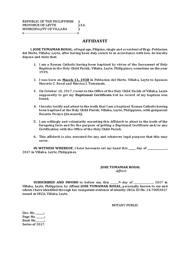 Affidavit of Baptism (No Record) | PDF | Affidavit | Baptism