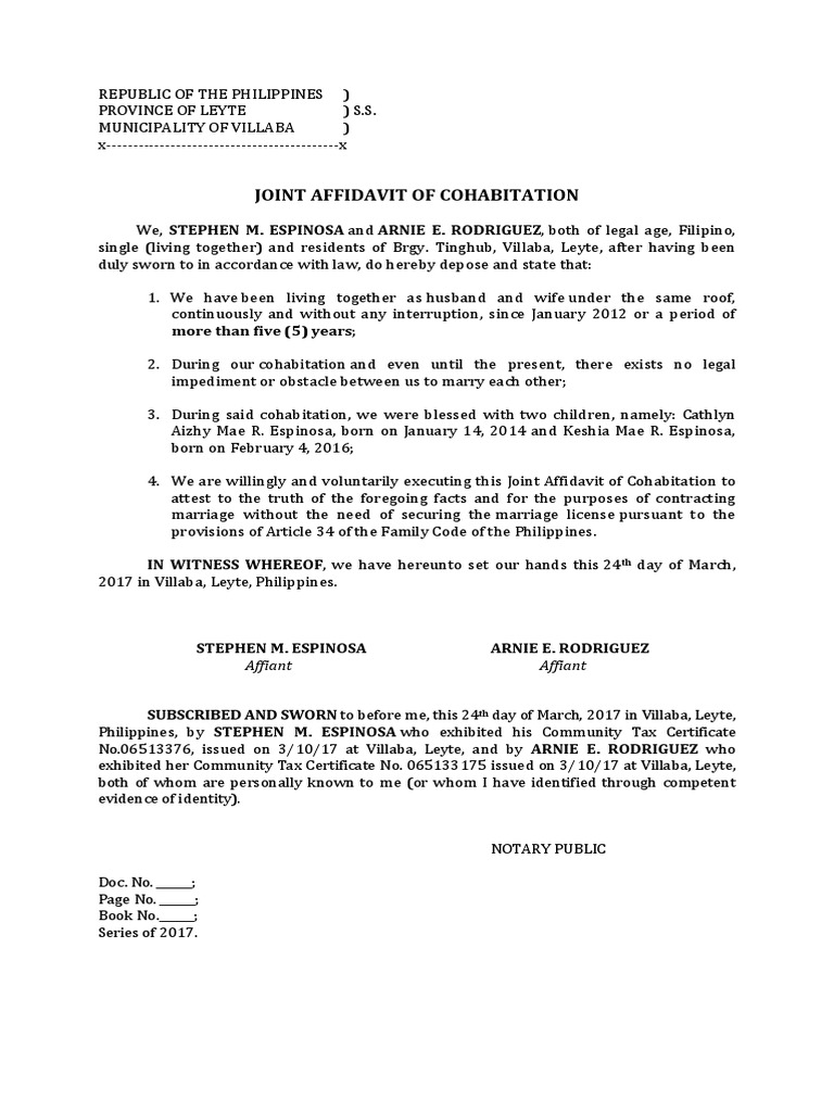 Affidavit of Cohabitation
