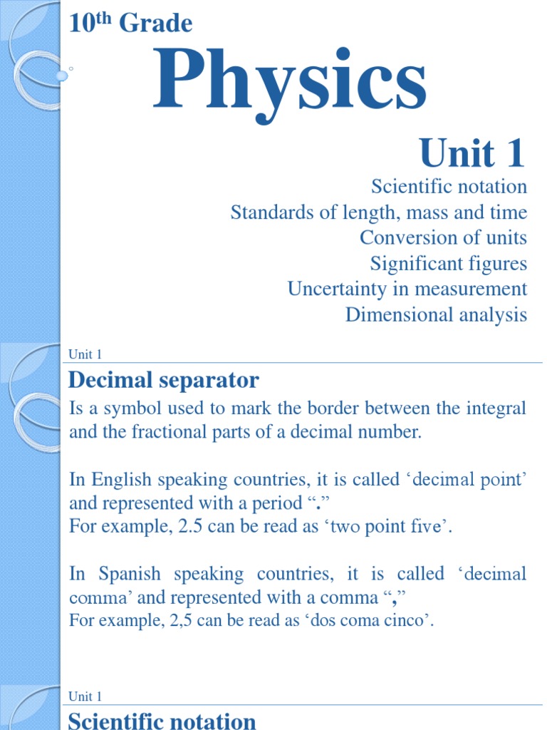 10th Grade Physics - Unit 1 | PDF | Units Of Measurement | Significant ...