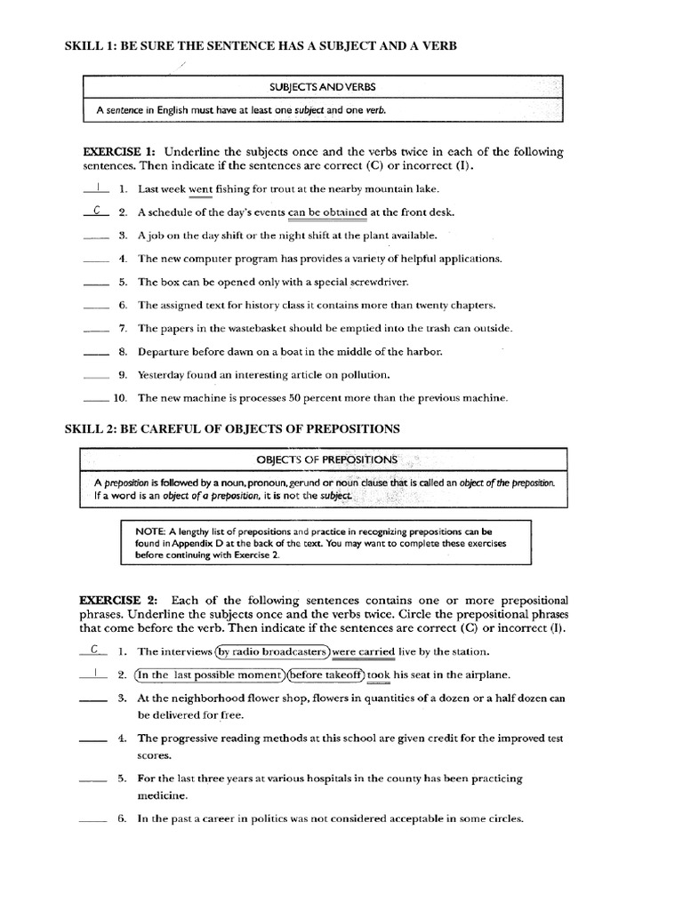 Skill 1: Be Sure The Sentence Has A Subject and A Verb | PDF