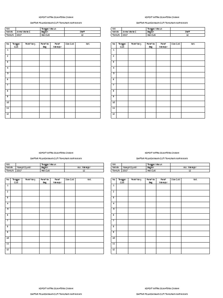 Rekap Cuti Tahunan Karyawan 2017 | PDF