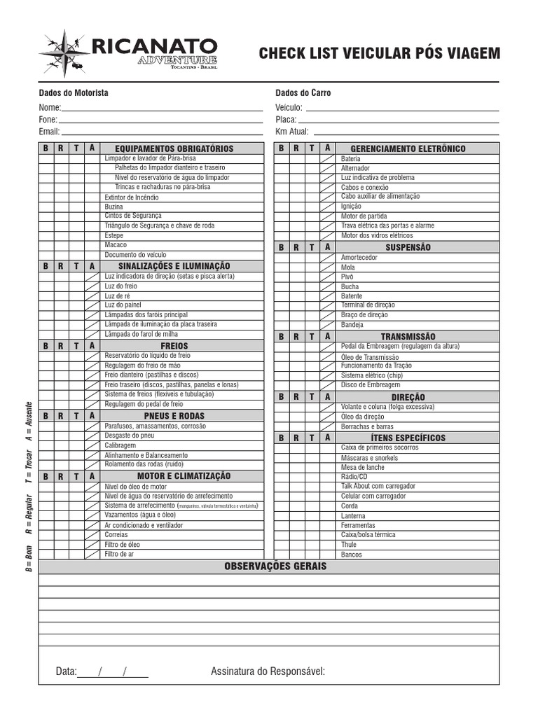 Check List Veicular | PDF | Pneu | Tecnologias automotivas
