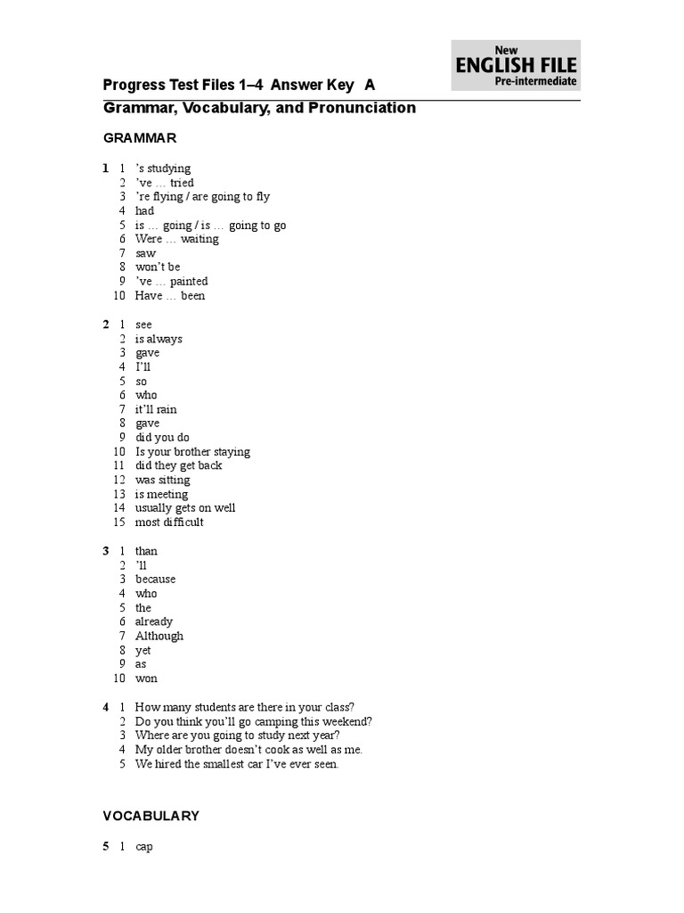 Progress Test 1-4 Answer Key | PDF | Vocabulary | Cognitive Science