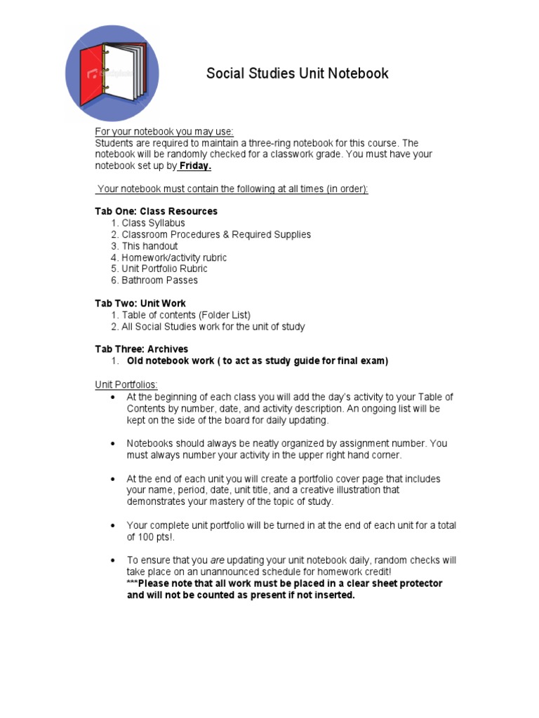 Social Studies Unit Notebook: Tab One: Class Resources | PDF