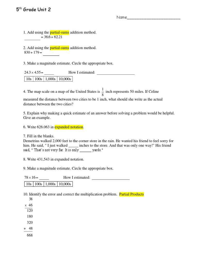 5th Grade Unit 2 Study Guide 09 | PDF | Teaching Mathematics | Science