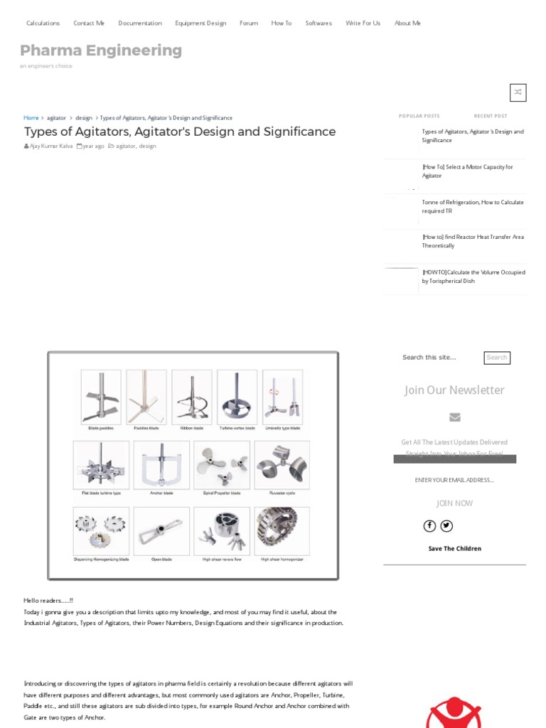 Types and Design of Reactor Agitators | PDF | Turbine | Propeller