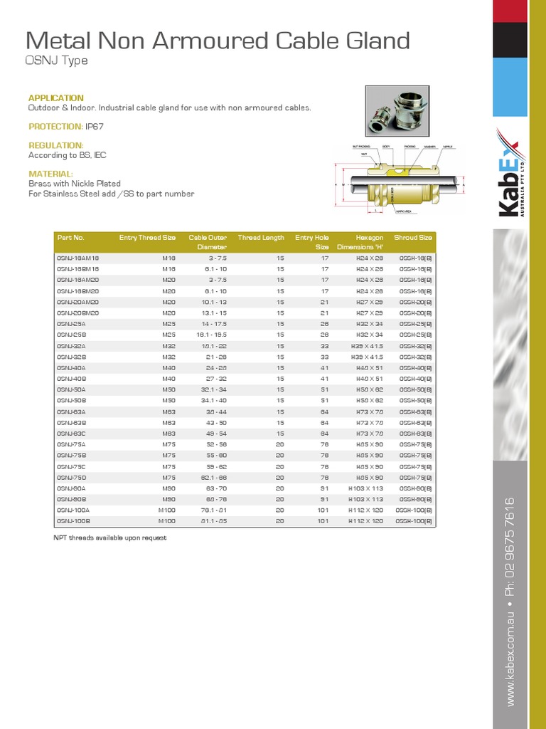 02 - OSNJ Cable Glands | Download Free PDF | Metals | Materials