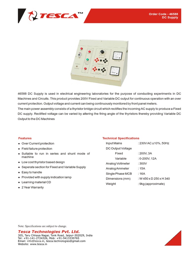 Tesca Technologies Pvt. LTD.: Technical Specifications Features | PDF