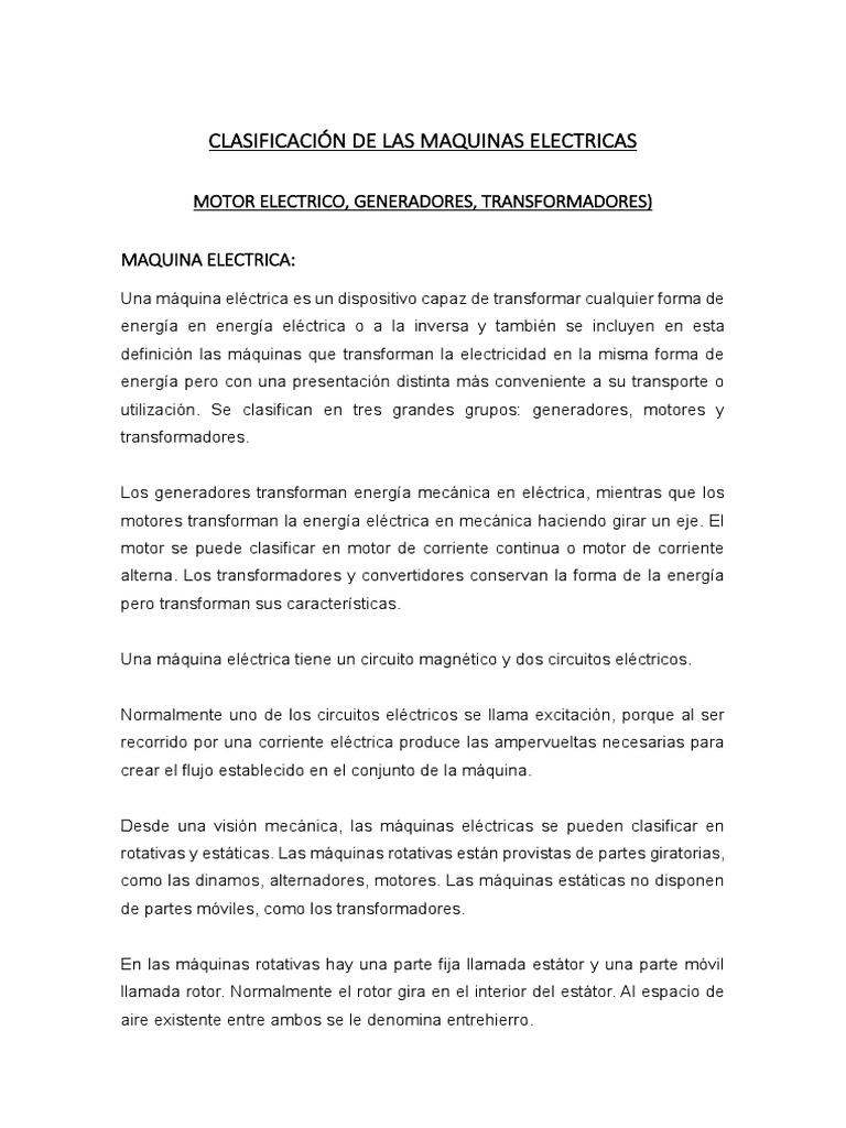 Clasificación máquinas eléctricas rotativas y estáticas | PDF ...