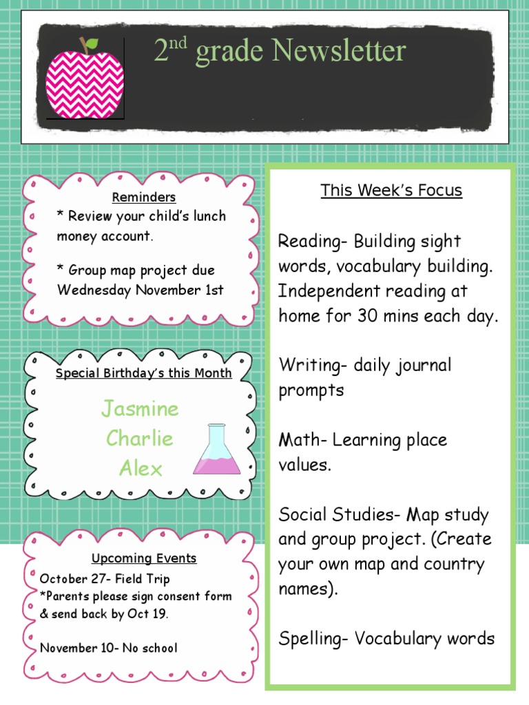 2nd Grade Weekly Newsletter | PDF