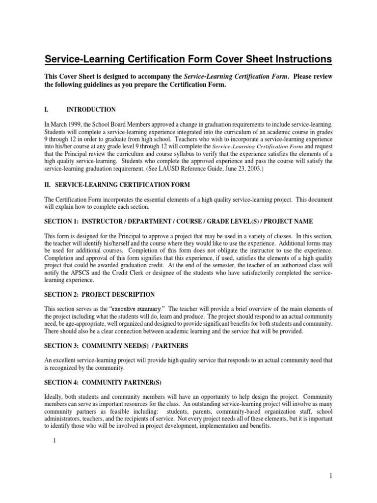 Lausd Blank Slcert Form Blank & Directions | PDF | Service Learning ...