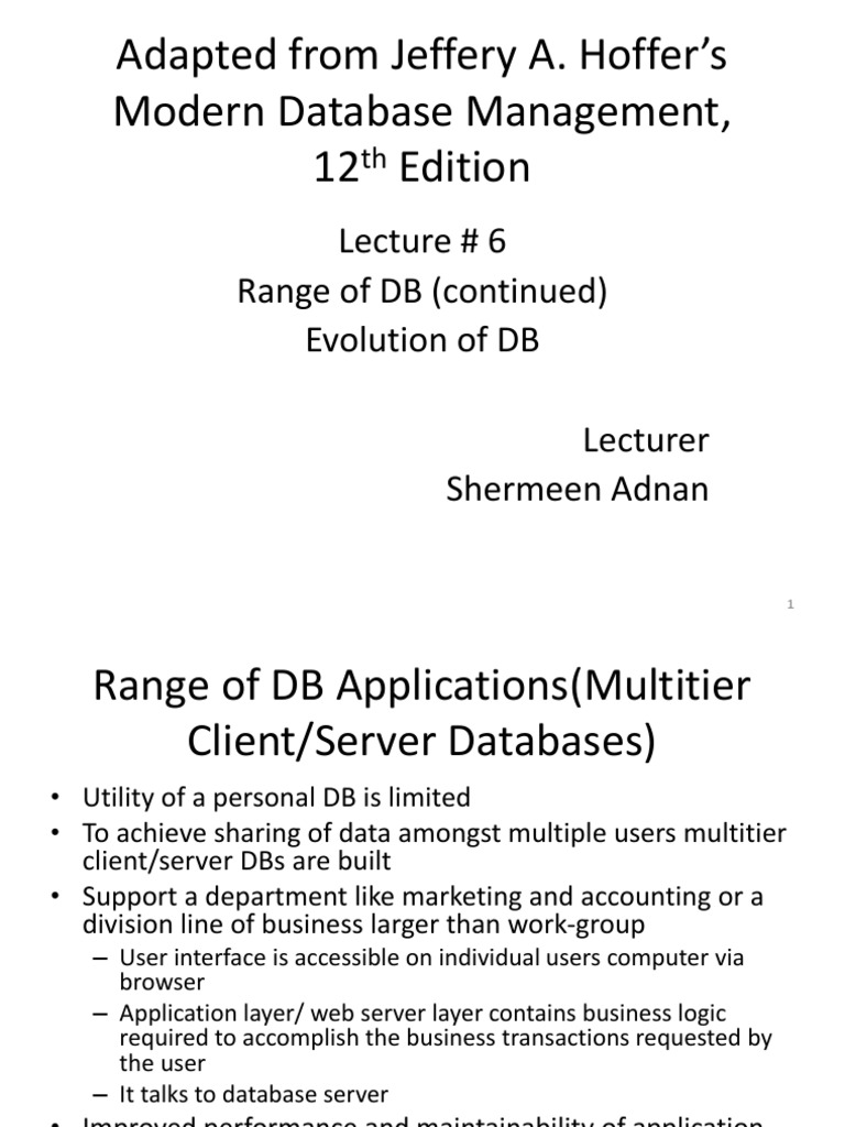 Adapted From Jeffery A. Hoffer's Modern Database Management, 12 Edition | Download Free PDF ...