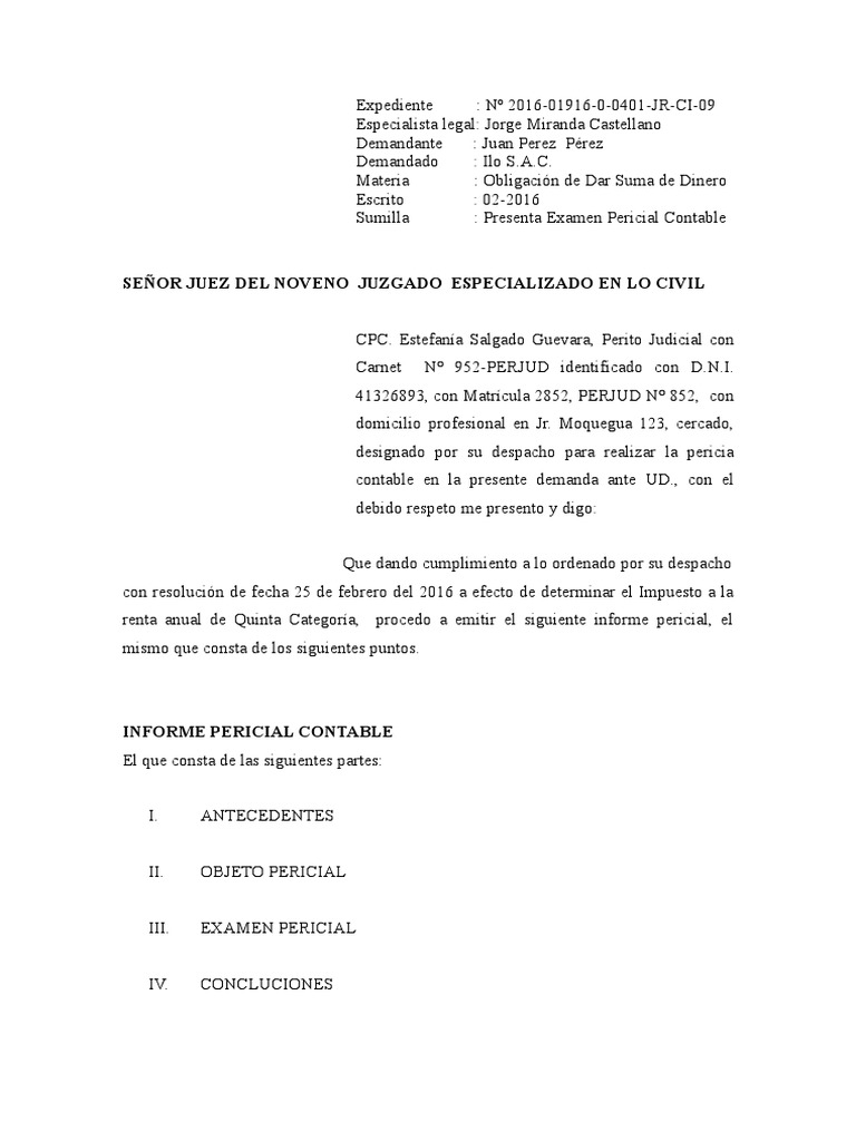 Modelo Informe Pericial | PDF | Salario | Impuesto sobre la renta