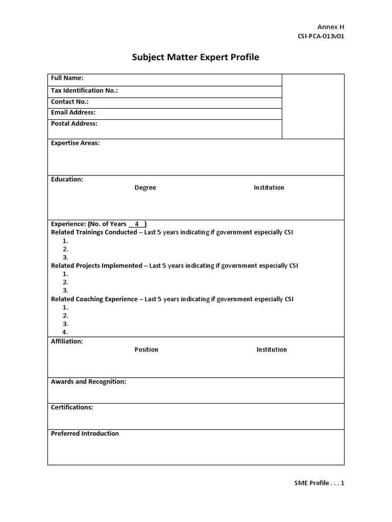 SUbject Matter Expert Profile | PDF