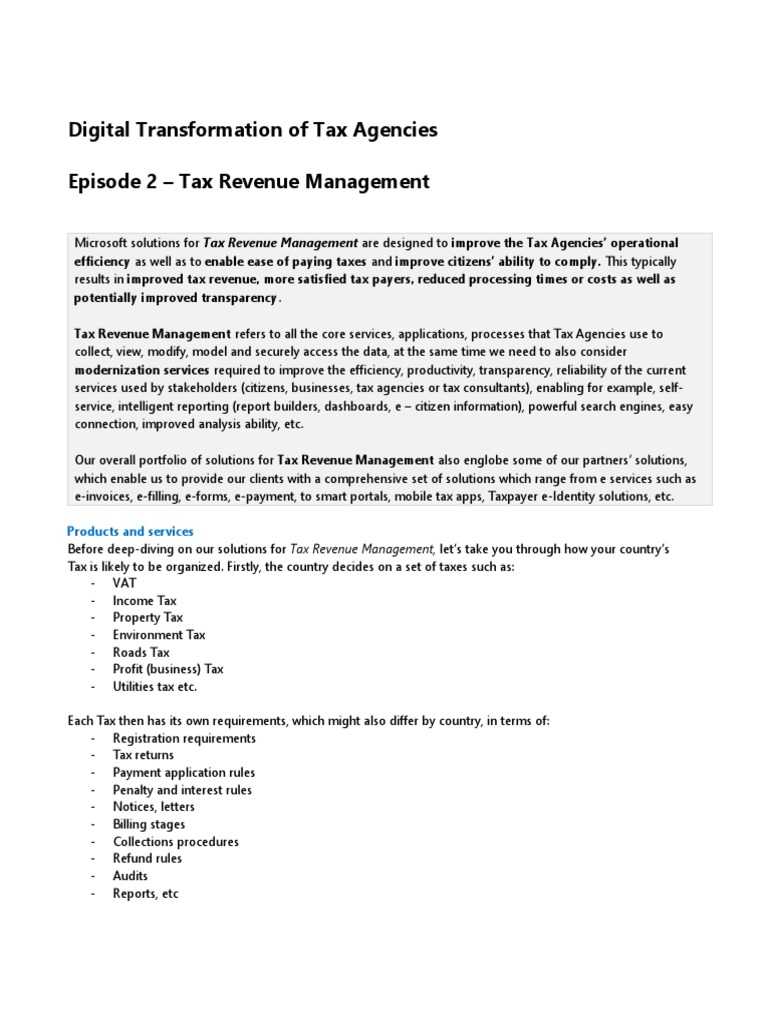 Tax Revenue Management Solutions Guide | PDF | Tax Refund | Value Added Tax