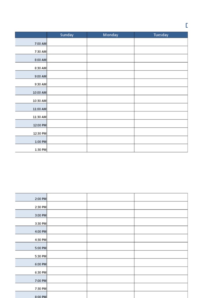 Daily Schedule: Sunday Monday Tuesday | PDF