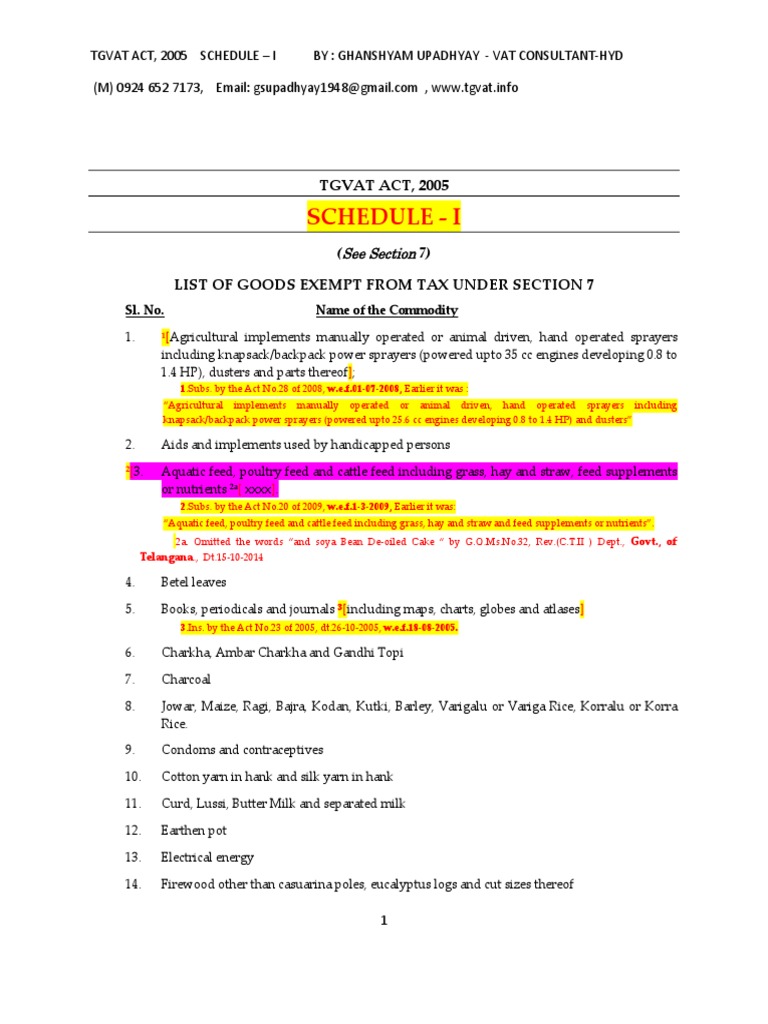 TG Vat Schedule I E - Book Gsu | PDF | Shaving | Textiles