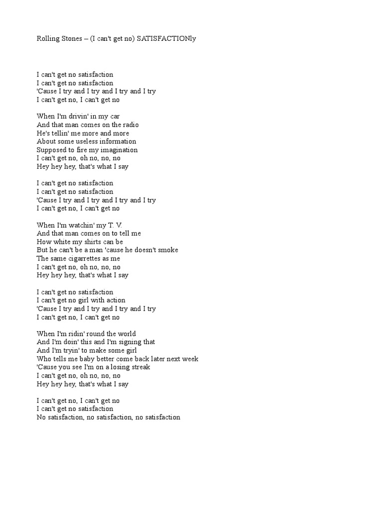 Lyrics - Rolling Stones - Satisfaction | PDF | Self-Improvement | Lifestyle