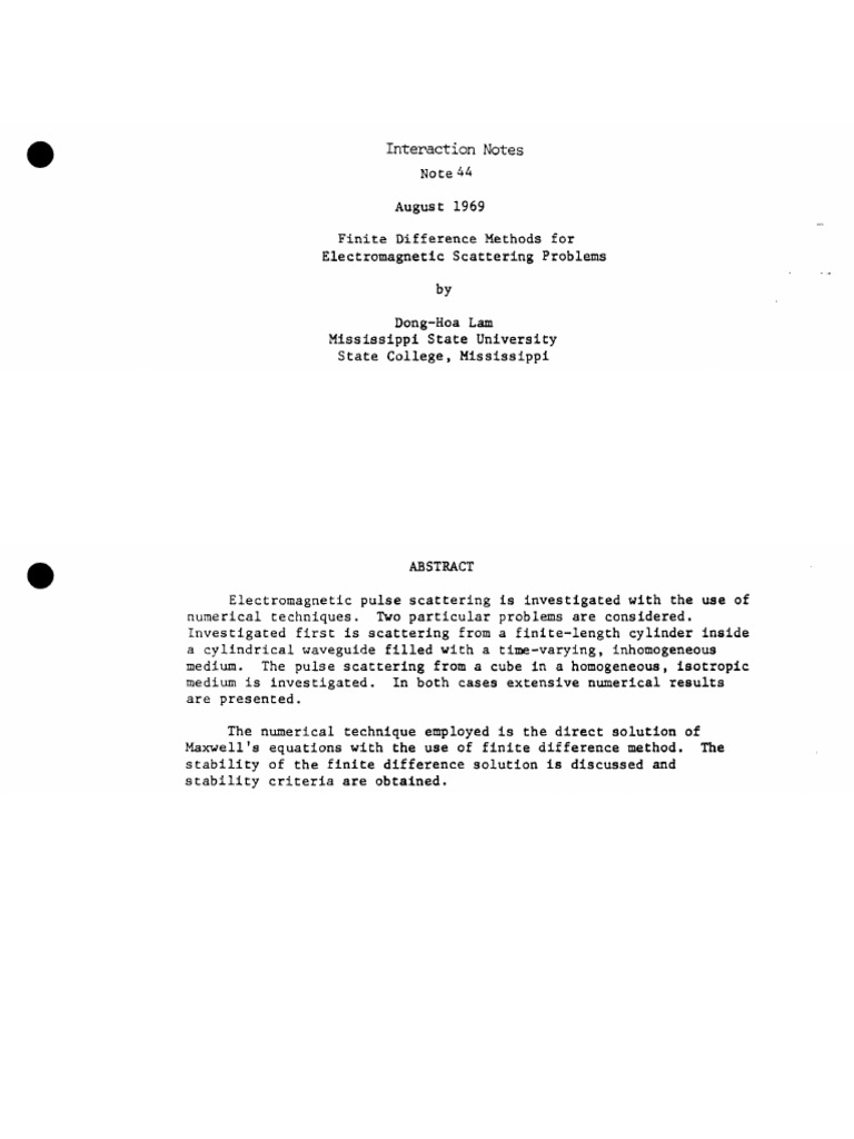 Finite Difference Method For Electromagnetic Scattering Problem | PDF