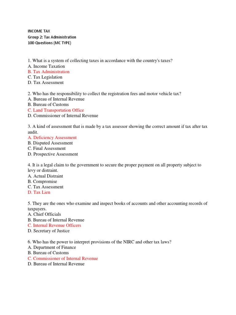 Income Tax-100 Questions | PDF | Internal Revenue Service | Taxpayer