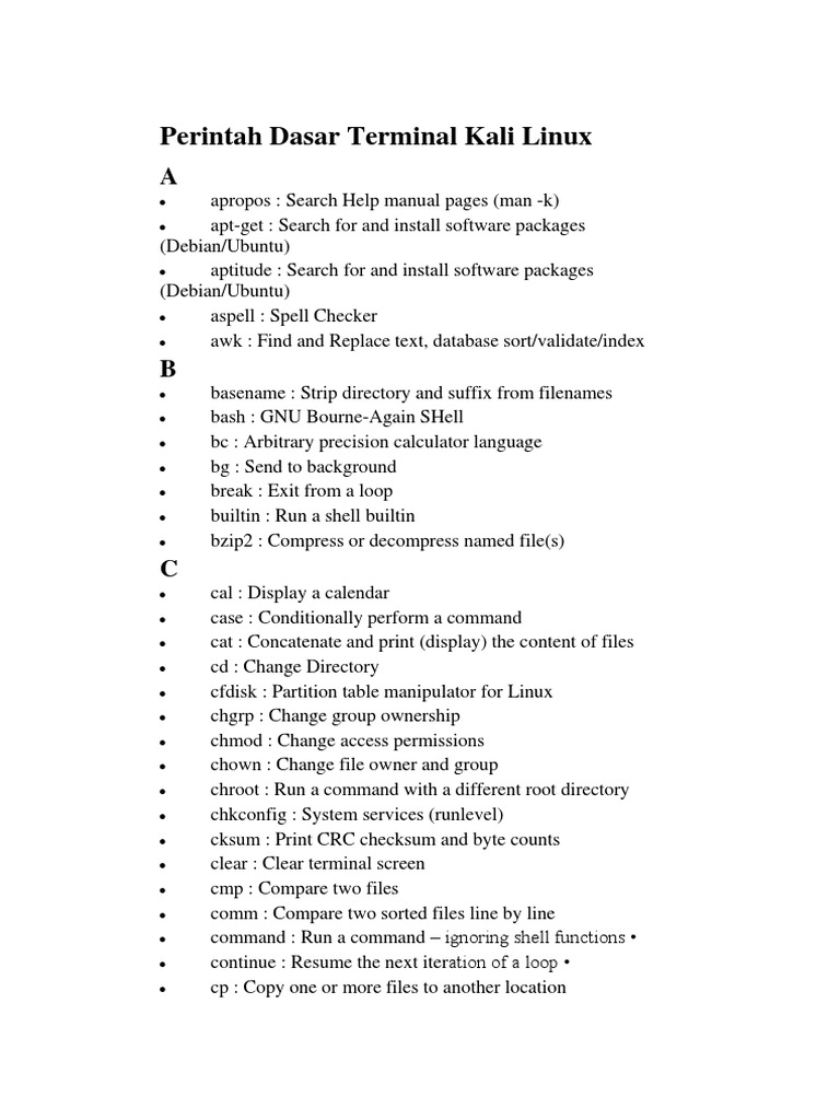 Kali Linux Terminal Commands Guide | PDF | Computer File | Operating System Technology