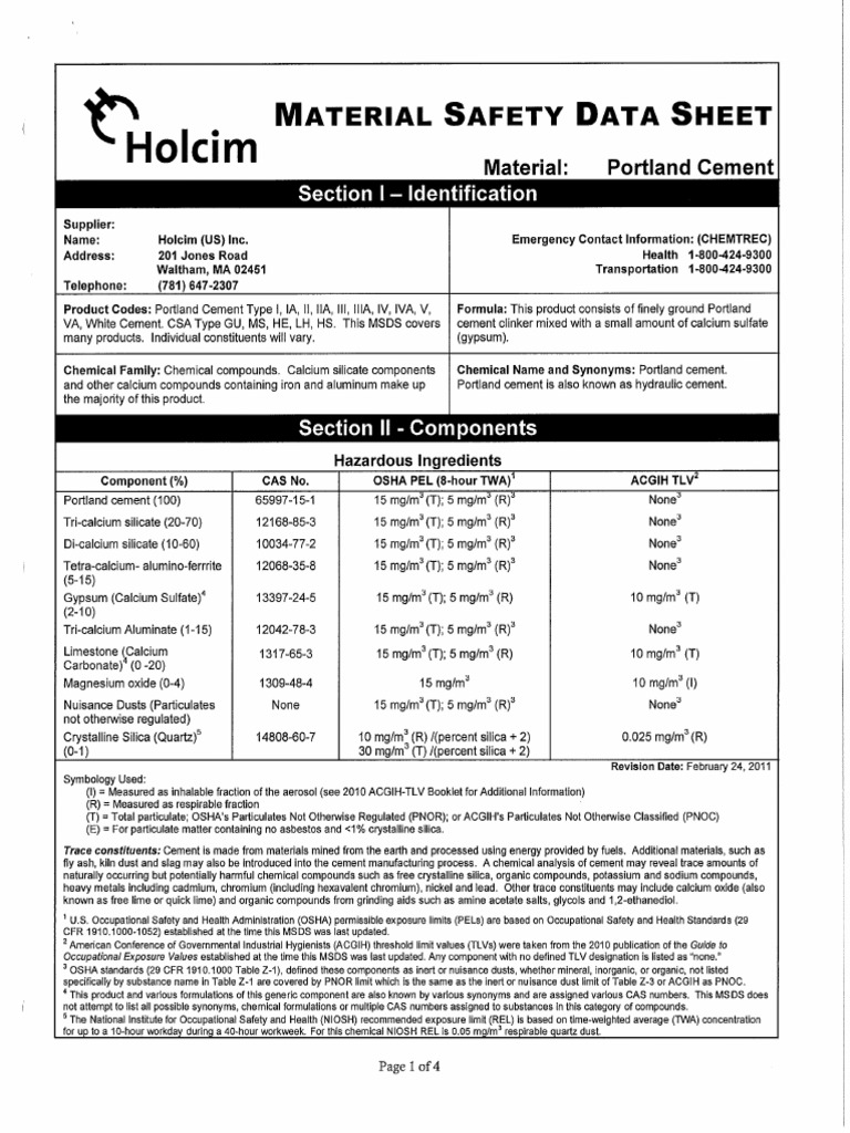 Cement Msds Holcim | PDF