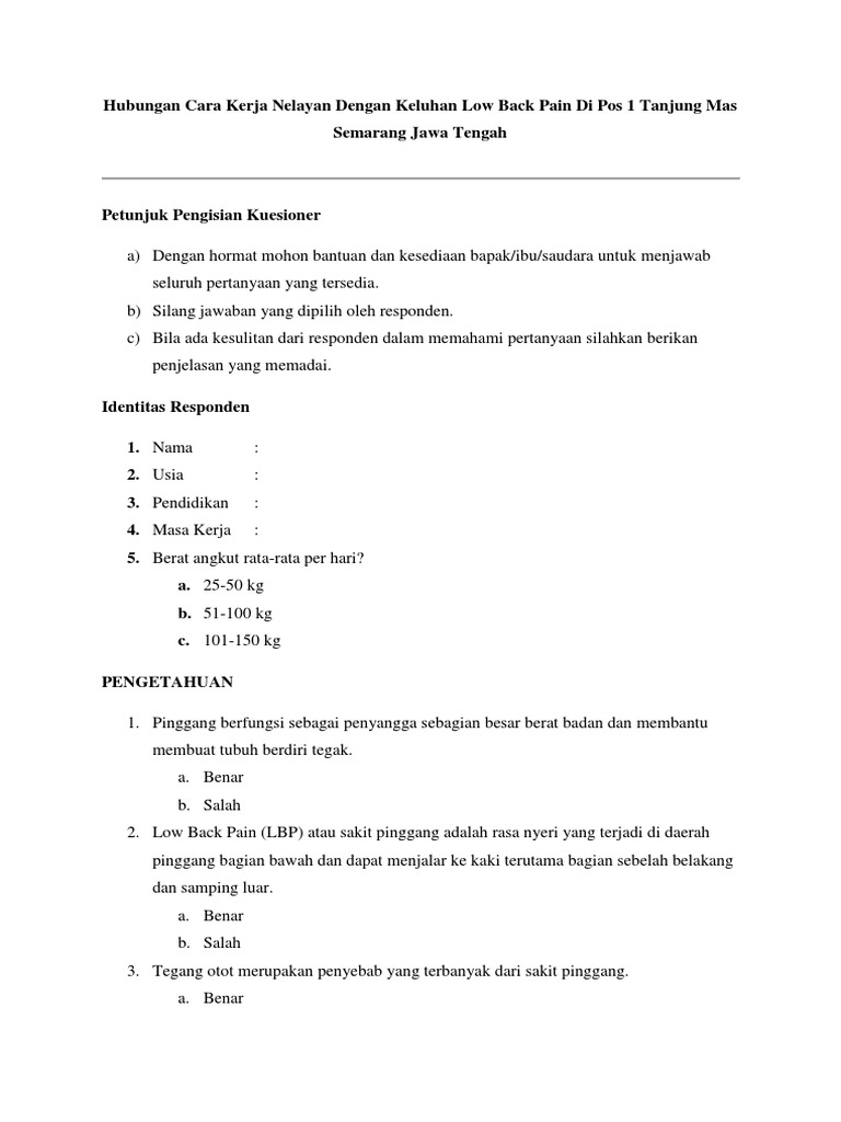 Kuesioner Knowledge N Attitude | PDF