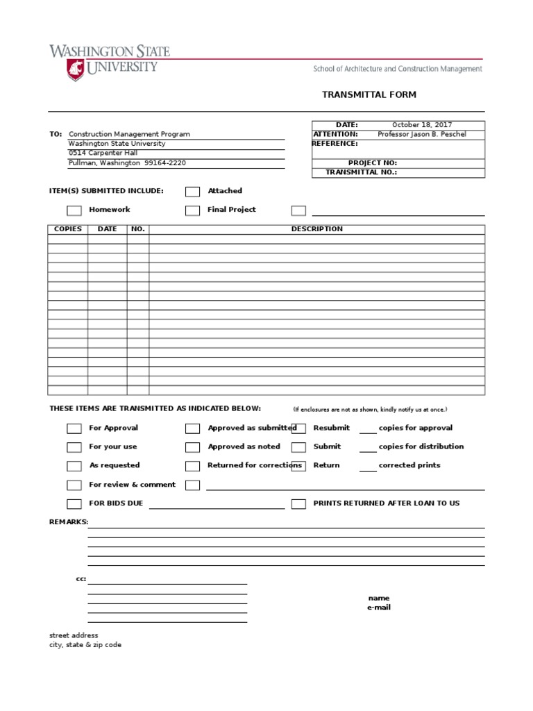 Transmittal Form Template | PDF