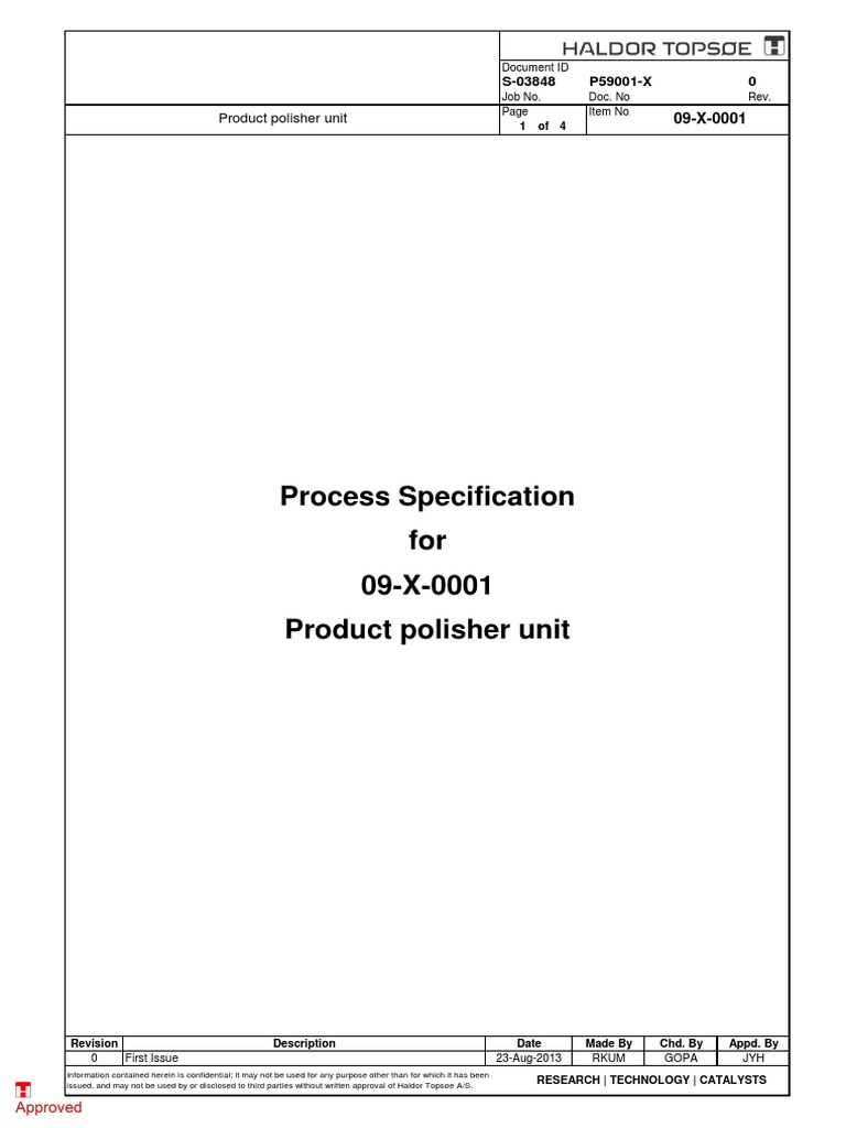 Product Polisher Unit Specifications | PDF | Chemical Reactor | Pressure