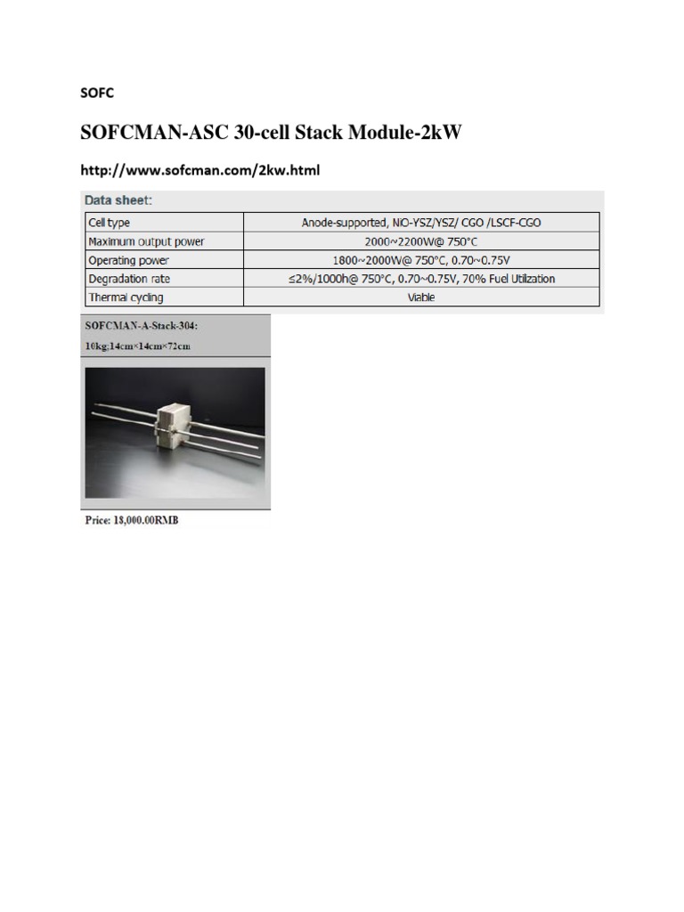 SOFCMAN-ASC 30-Cell Stack Module-2kW | PDF