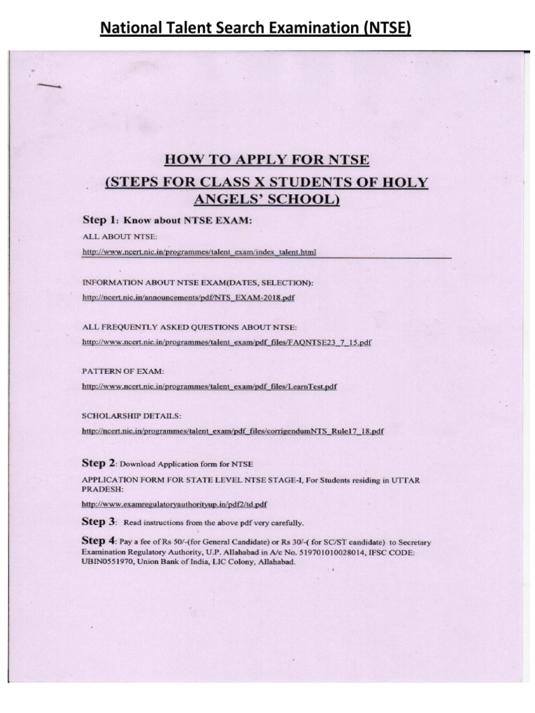 National Talent Search Examination (NTSE) | PDF