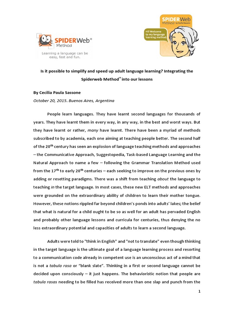 Accelerating Adult Language Learning-Spiderweb Method-Cecilia Sassone | PDF | Second Language ...