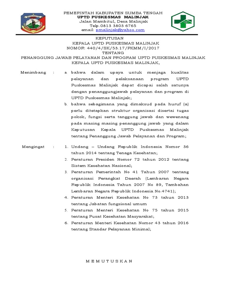 2.3.1.2 SK Penetapan Penanggung Jawab UKM Dan UKP | PDF | Kesehatan Holistik | Sains & Matematika