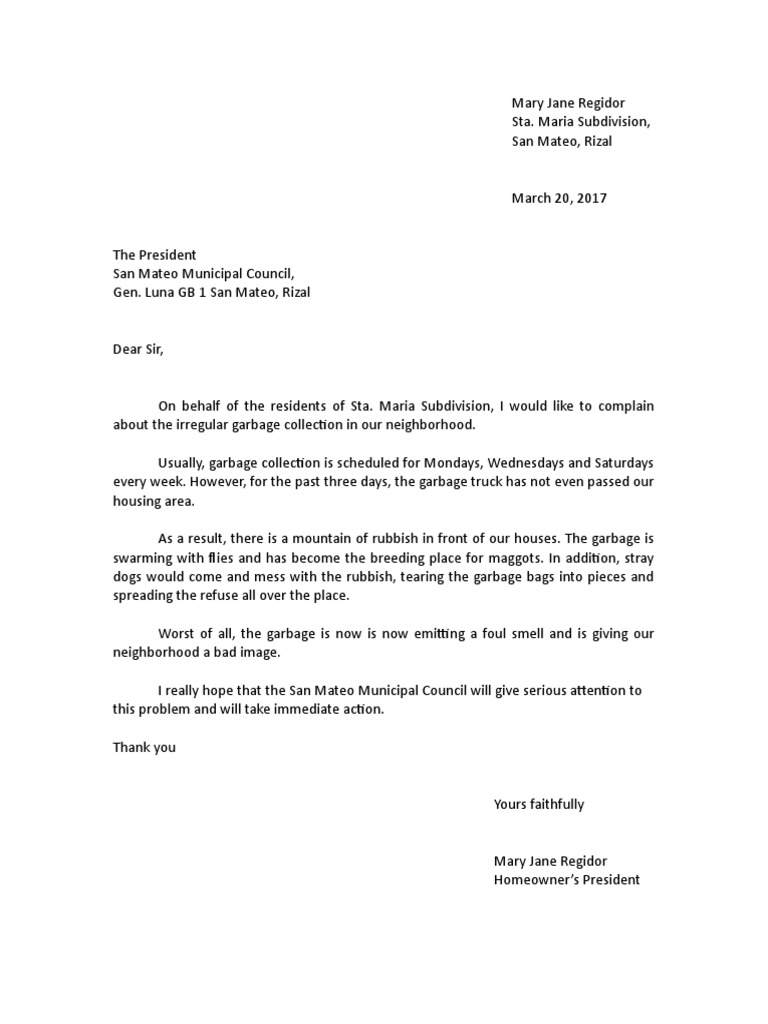 Letter of Complaint Garbage | PDF | Fundraising | Society