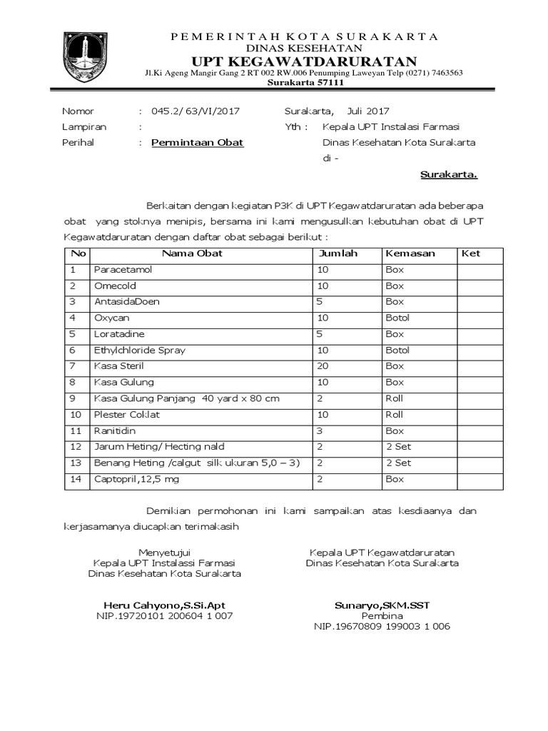 Surat Pengajuan Permohonan Obat | PDF