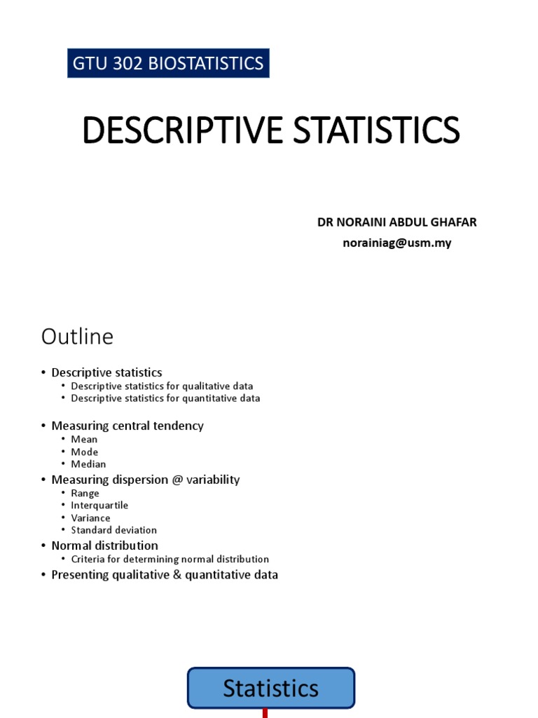 Gtu 302 Biostatistics: Descriptive Statistics | PDF | Standard ...