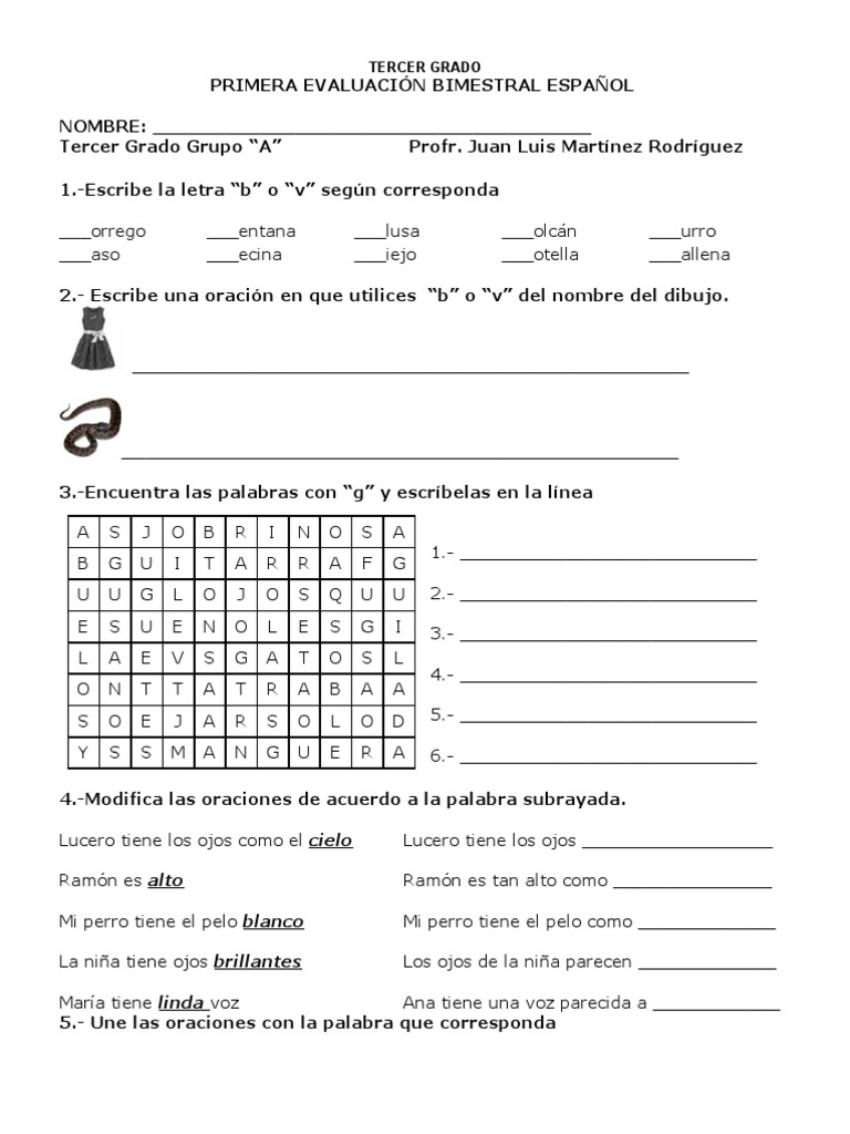 EXAMEN Español TERCER GRADO | PDF | Ocio | Deportes