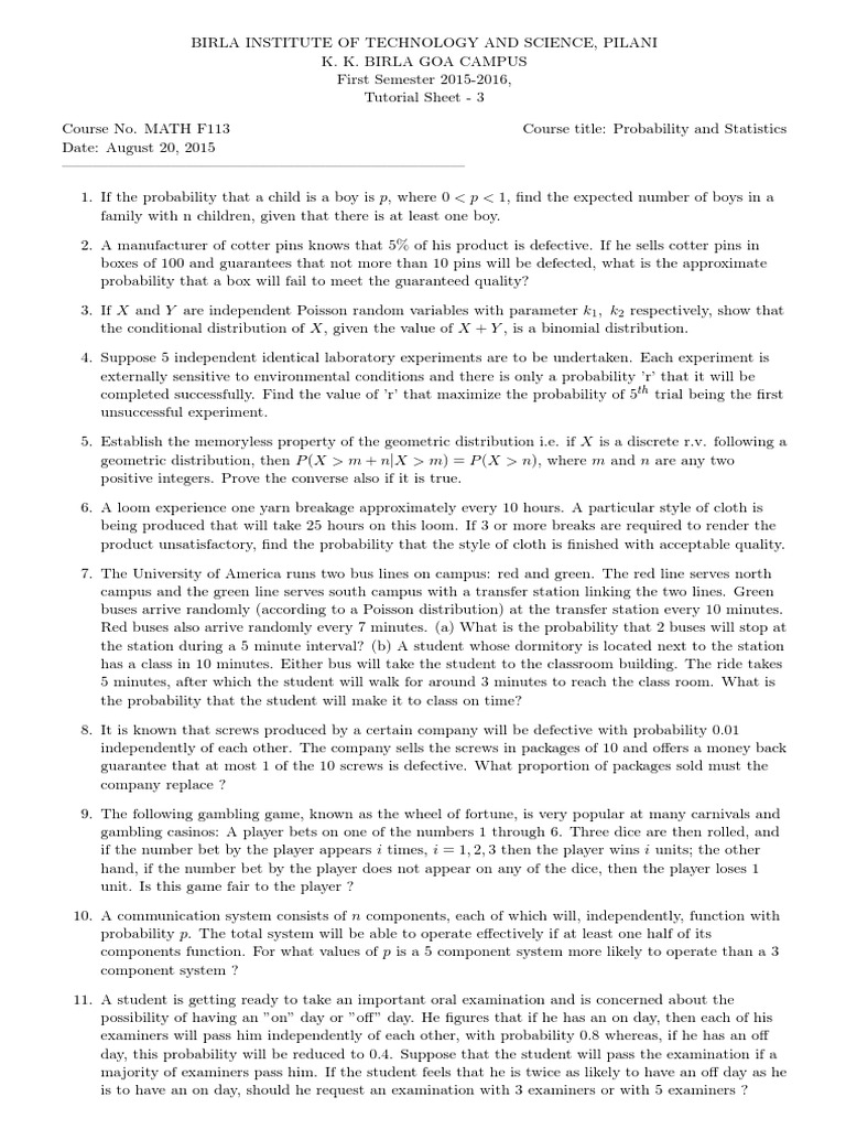 Tutorial 3 | PDF | Probability Distribution | Poisson Distribution