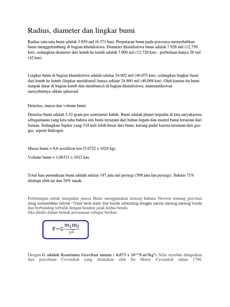 Ukuran dan Massa Bumi: Radius, Diameter, Gravitasi | PDF