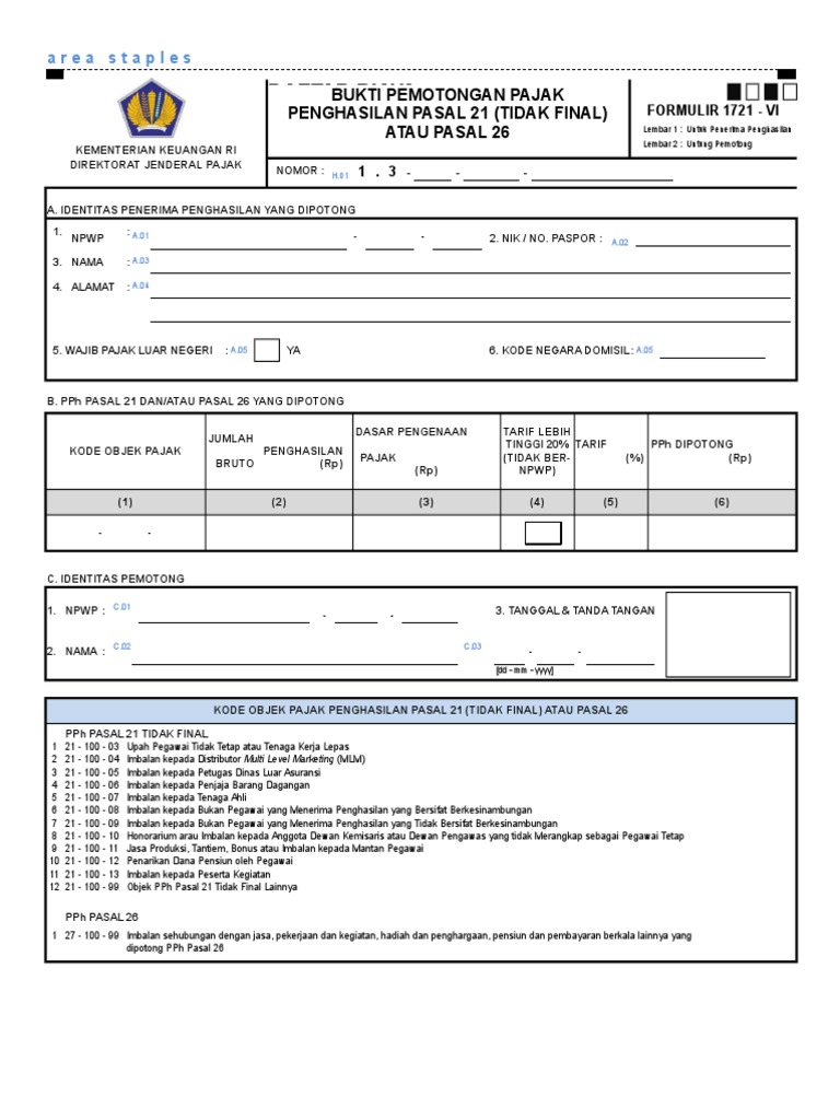 Panduan Formulir 1721 VI Pajak | PDF