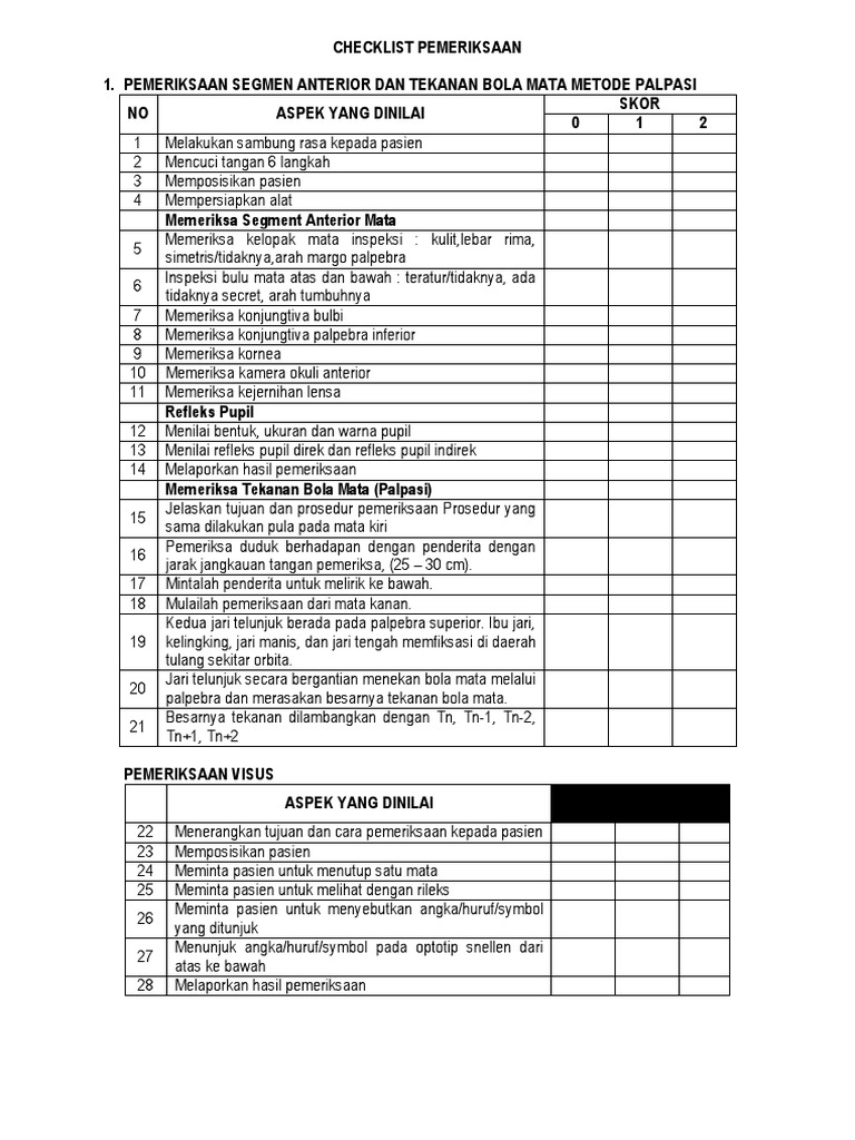 Checklist Pemeriksaan Mata | PDF