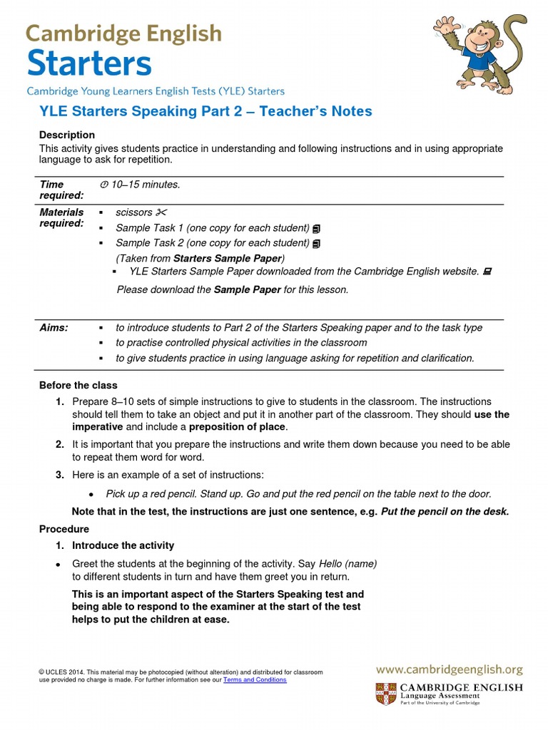 Cambridge English Starters Speaking Part 2 | PDF | Psychological ...