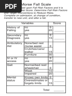 Morse Fall Risk Assessment Tool | PDF | Patient | Nursing