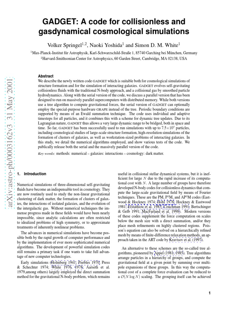 GADGET: A Code For Collisionless and Gasdynamical Cosmological Simulations | PDF | Force ...