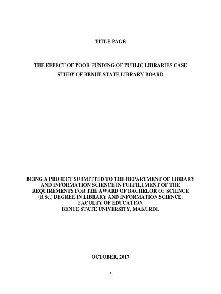 The Effect of Poor Funding of Public Libraries Case Study of Benue ...