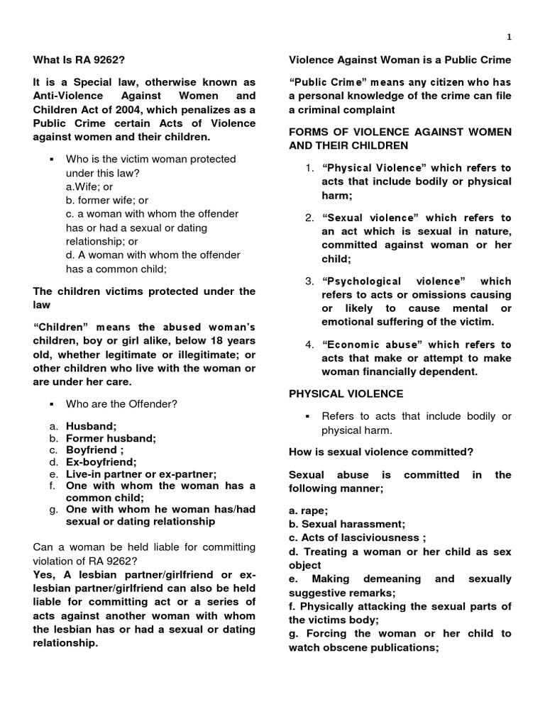 Ra 9262 | PDF | Domestic Violence | Restraining Order