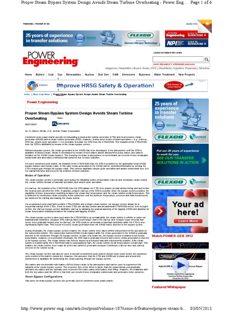 Proper Steam Bypass System Design Avoids Steam Turbine Overheating ...
