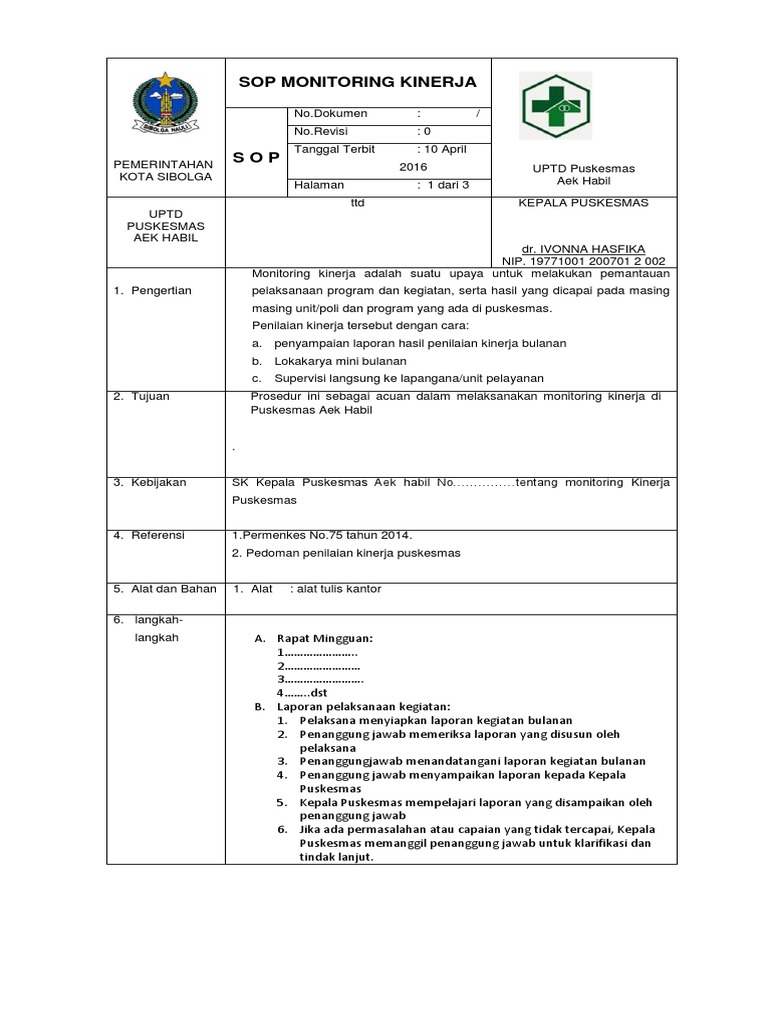 Contoh Sop Monitoring Kinerja | PDF