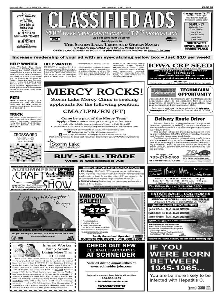 Classified Ads: Iowa CRP Seed | PDF | Emergency Management | Employment