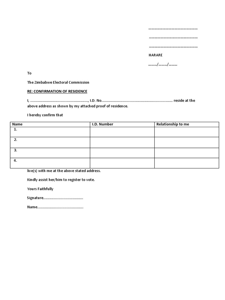 Proof of Residence Fill in Form Letter | PDF